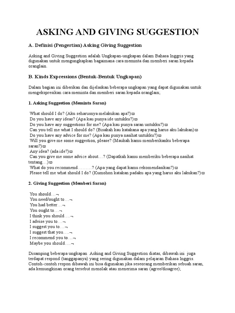 Asking and Giving Suggestion | PDF
