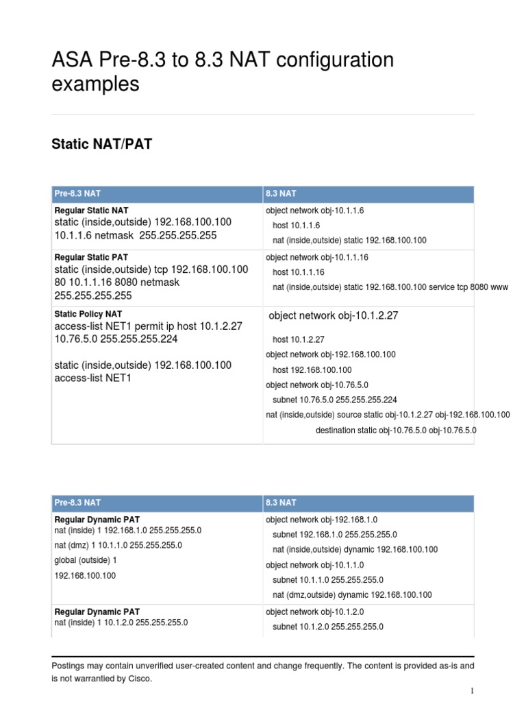 114608-Pre-8.3 To 8.3 NAT Configuration | PDF | Ip Address | Data ...