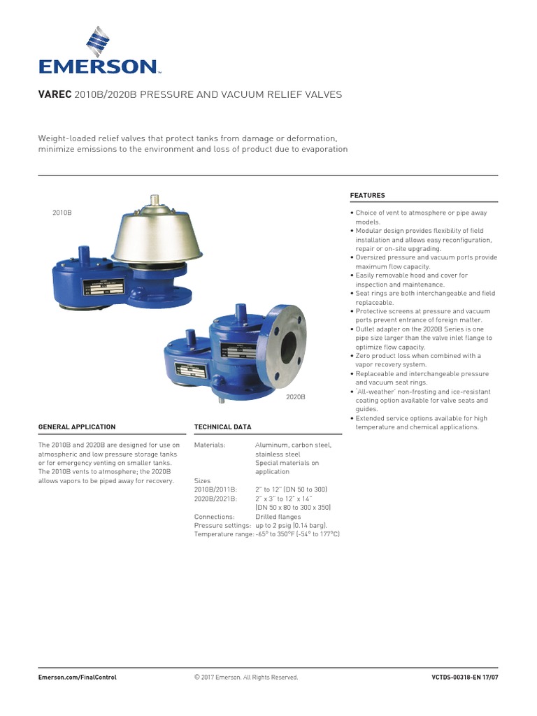 Emerson Pressure Vacuum Relief Valves Series 2010b-2020b-Varec-En-En ...
