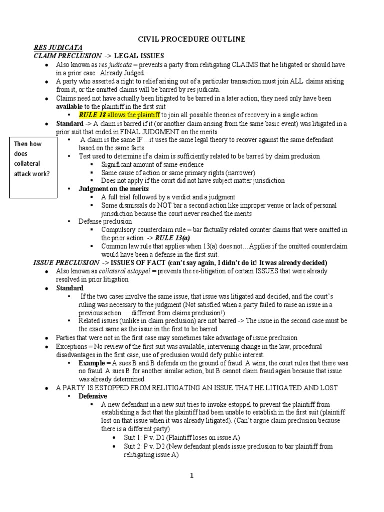 Civil Procedure Outline | Download Free PDF | Virtue | Collateral Estoppel
