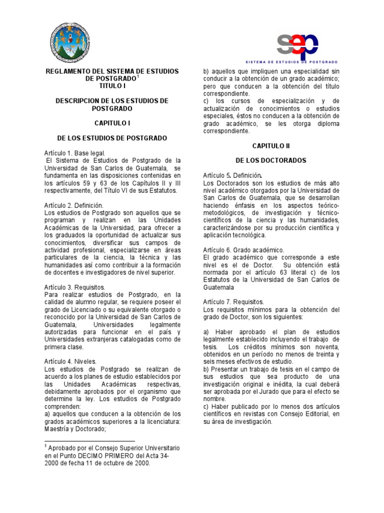 Reglamento Sistema de Estudios de Postgrado | PDF | Titulo academico | Universidad