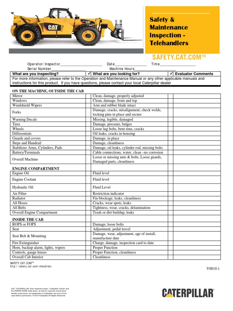 Safety & Maintenance Checklist - Telehandlers | PDF | Motor Vehicle ...