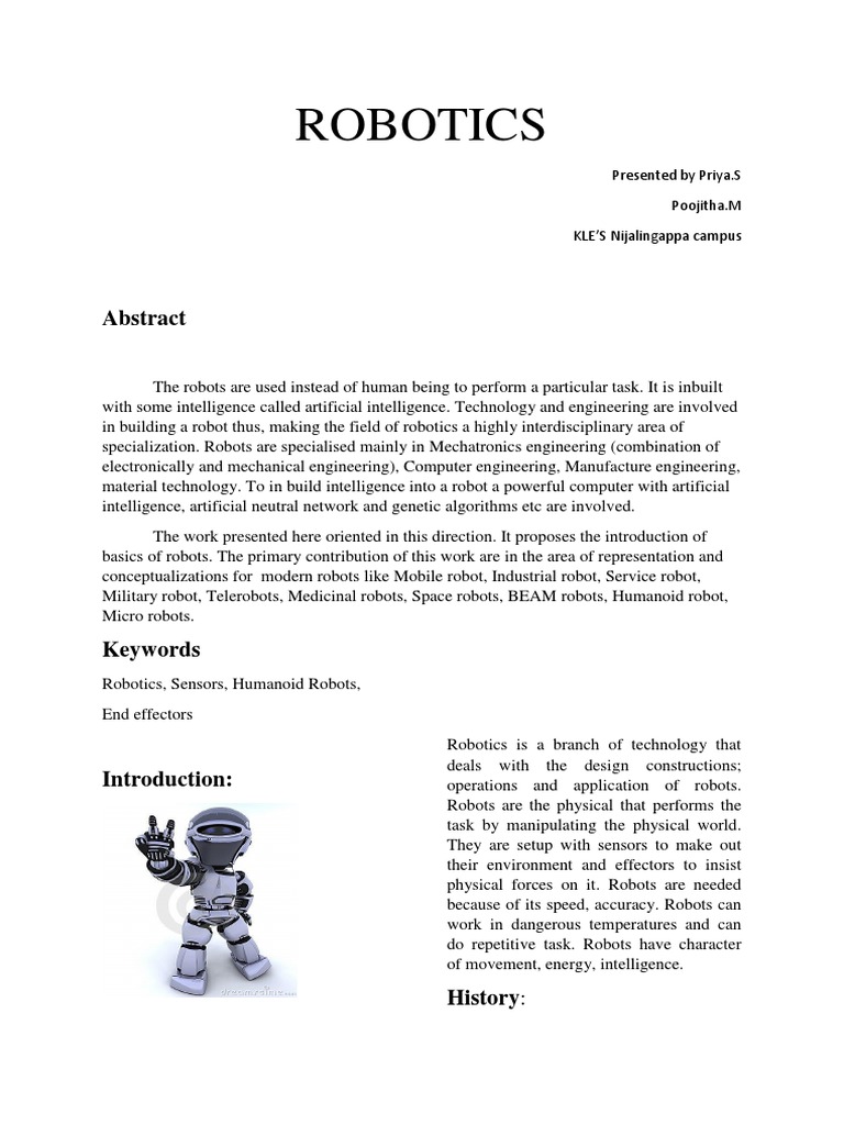 ROBOTICS Paper Presentation | PDF | Robot | Robotics