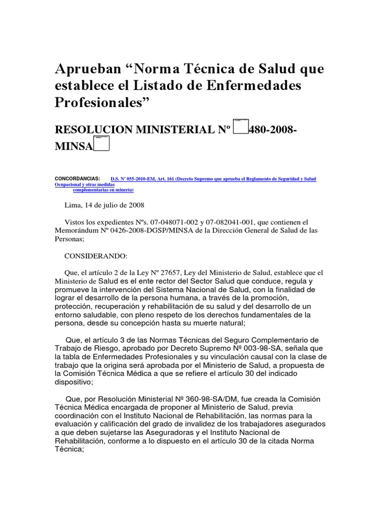 Norma Técnica de Salud: Enfermedades Profesionales | PDF | Justicia | Crimen y violencia