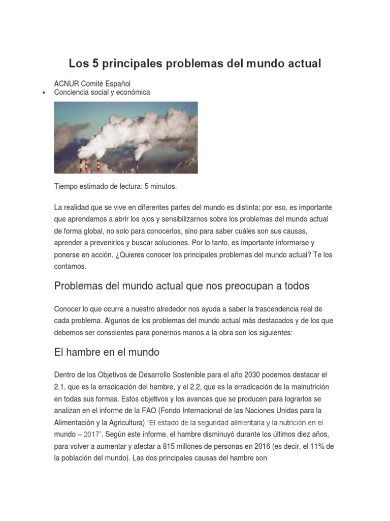 Los 5 Principales Problemas Del Mundo Actual | PDF | Solicitante de ...