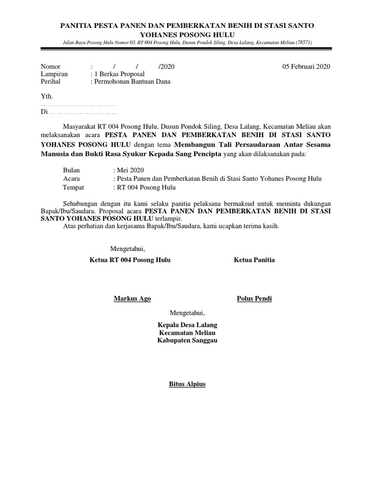 Surat Pengantar Proposal Bantuan Dana | PDF