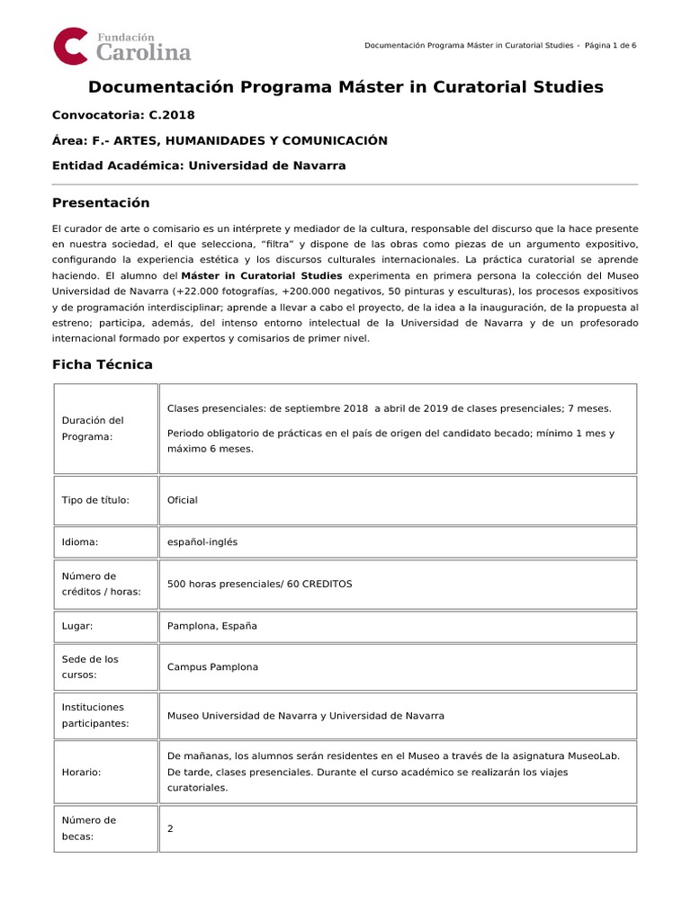 Máster in Curatorial Studies - C.201829 - 01 - 2020 - 11 - Jan | PDF ...