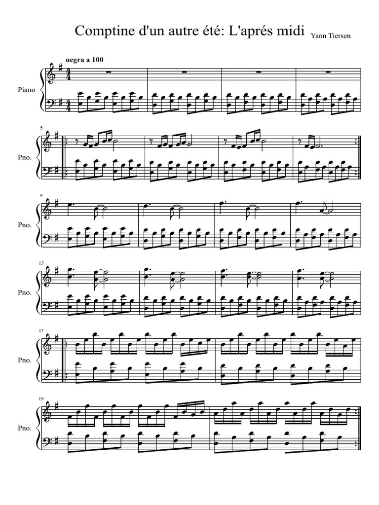 Yann Tiersens Comptine Dun Autre Ete Lapres Midi Pdf