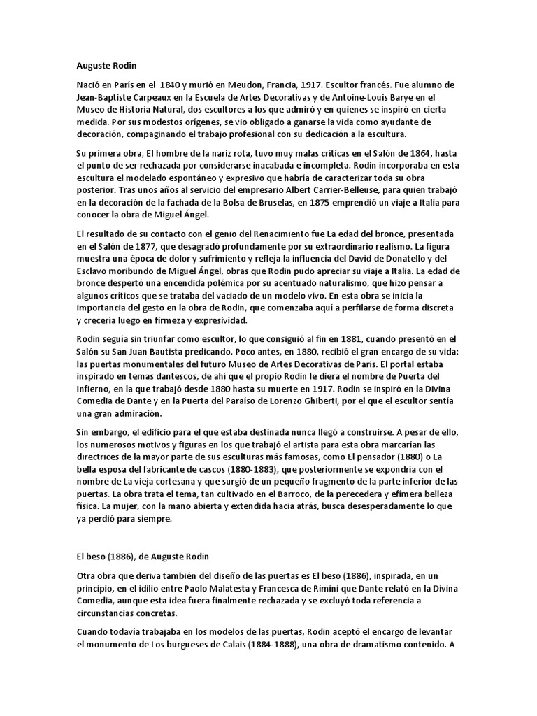 Biografía de Auguste Rodin, escultor innovador | PDF | Escultura ...