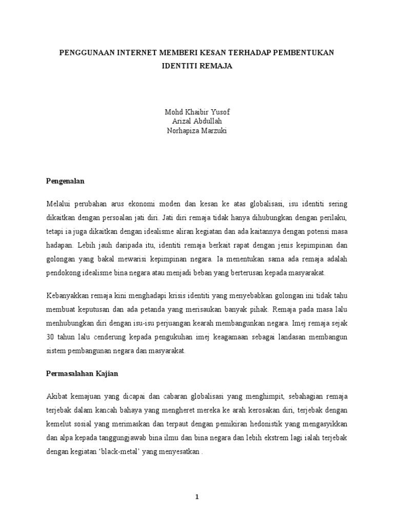 Penggunaan Internet Memberi Kesan Terhadap Pembentukan Identiti Remaja1 ...