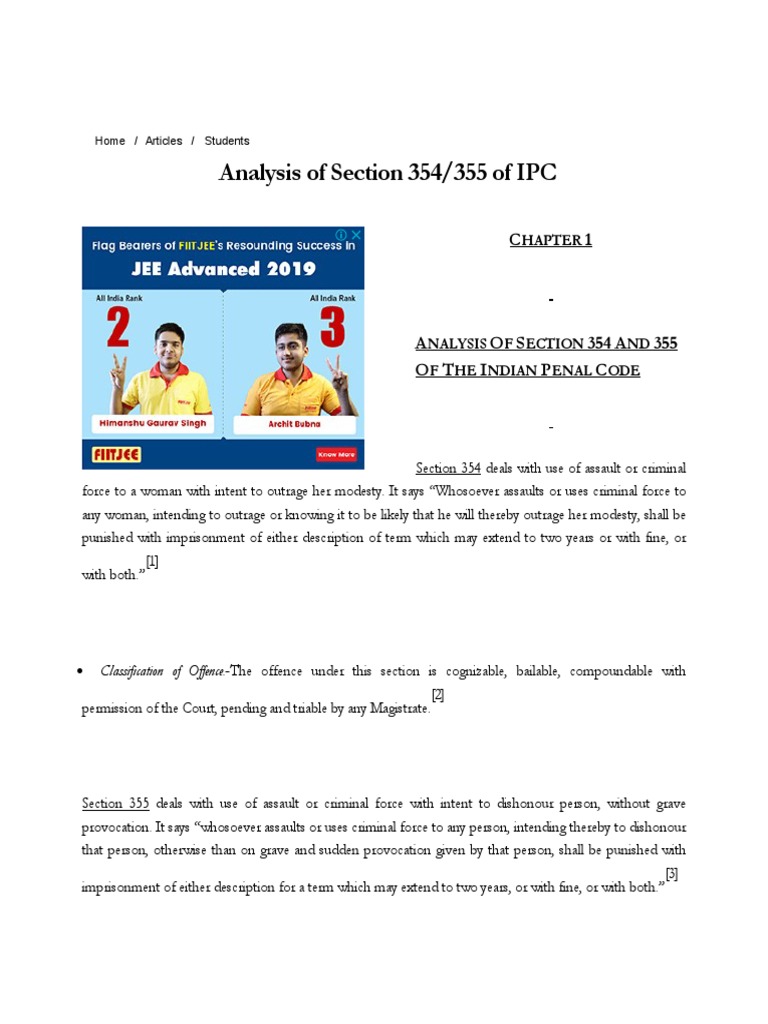 Analysis of Sec 354 IPC | Assault | Crimes