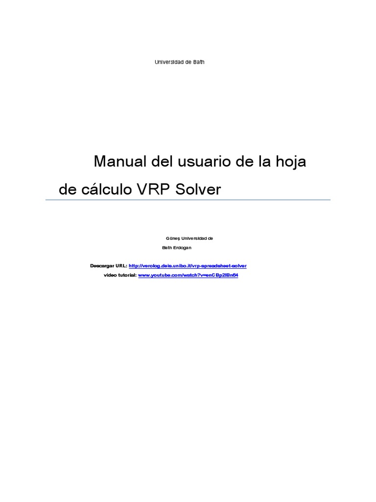 Users Manual For VRP Spreadsheet Solver V3.en - Es | PDF | Microsoft Excel | Visual Basic para ...