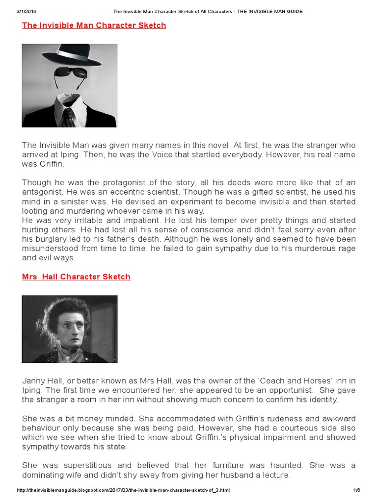 The Invisible Man Character Sketch of All Characters - THE INVISIBLE ...