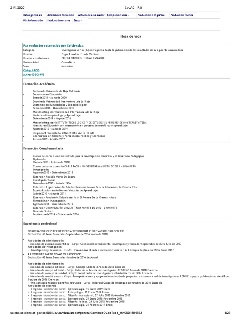 CvLAC - RG PDF | PDF | Universidad | Humanidades