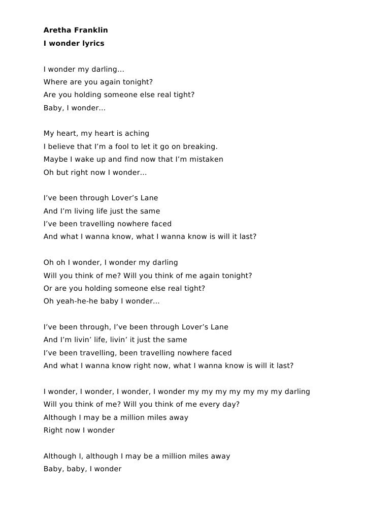 Aretha Franklin's "I Wonder" Lyrics | PDF