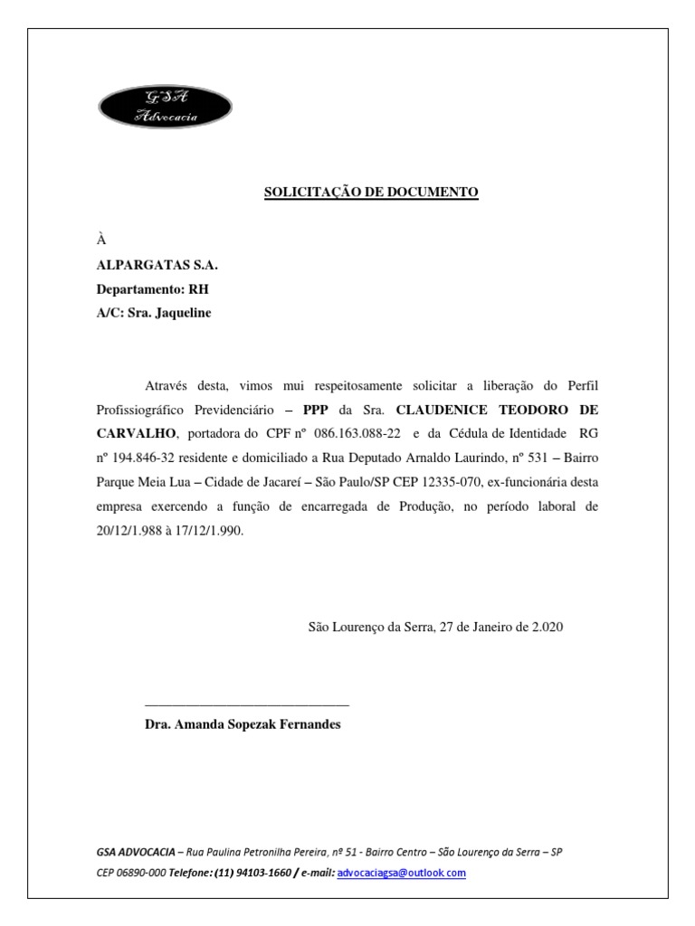 Solicitação de PPP para Aposentadoria | PDF | Bem-estar