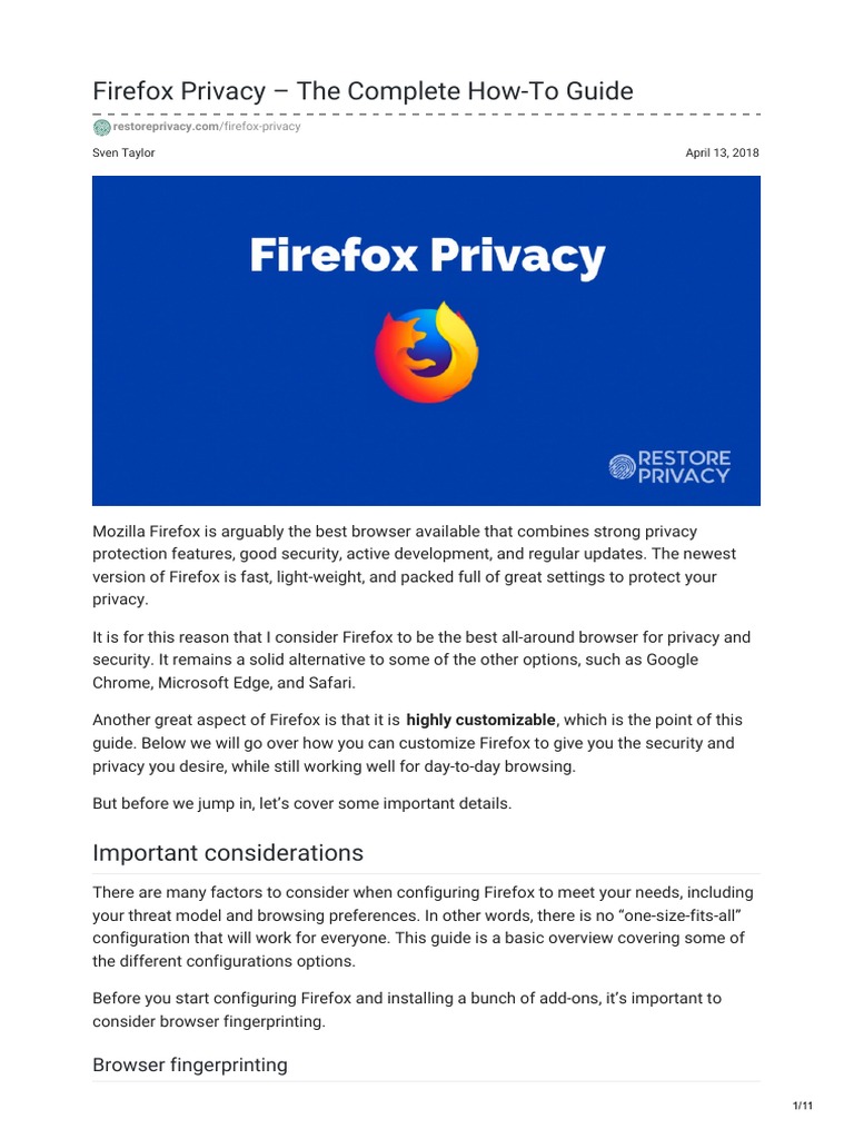 Firefox Privacy The Complete How-To Guide | PDF | Http Cookie ...