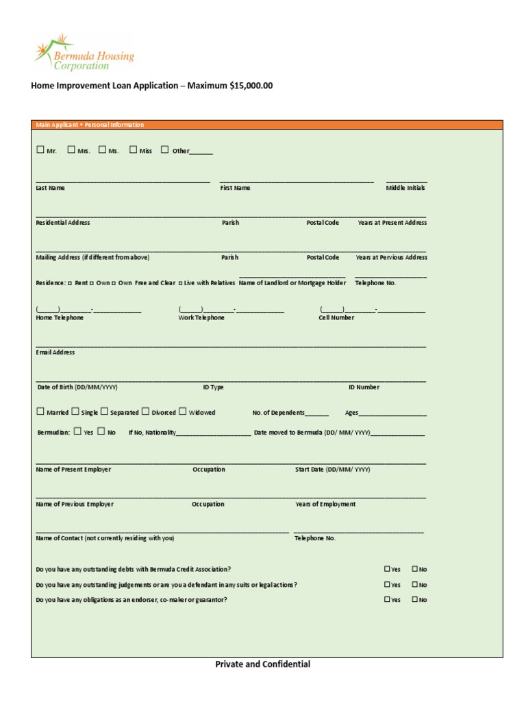 Bermuda Housing Corporation Home Improvement Application | PDF | Income ...