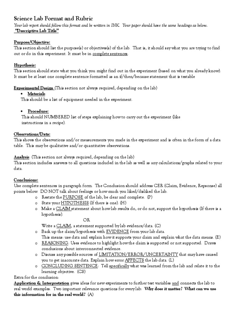 Science Lab Format and Rubric 2019 | PDF | Experiment | Hypothesis