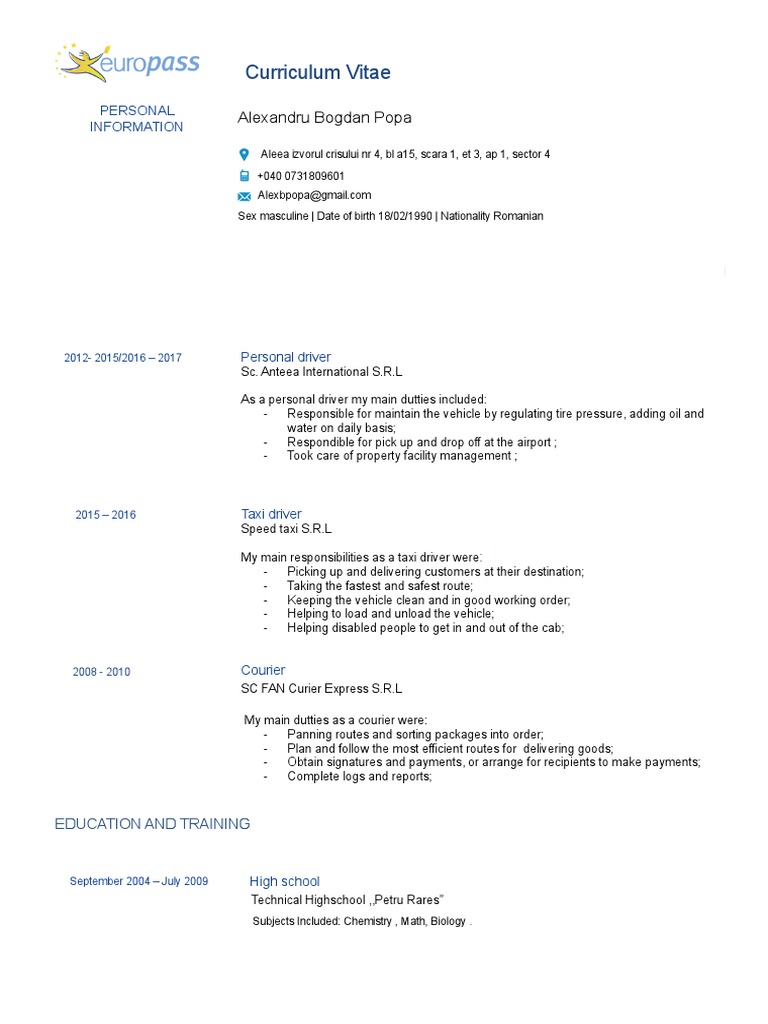 CV Alex Popa | PDF | Cognition | Learning
