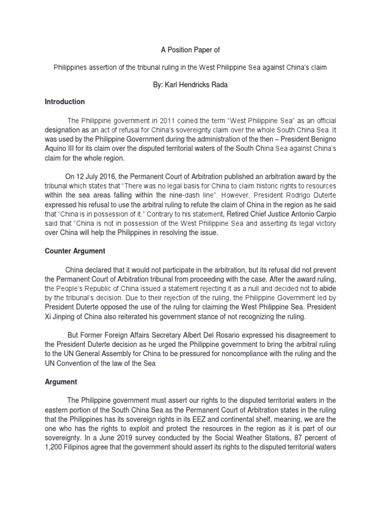 Position Paper - PH V. China | PDF | South China Sea | Global Politics