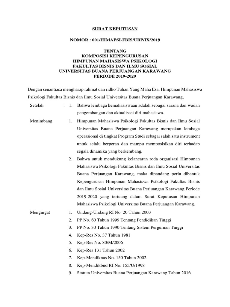 Contoh Pengajuan SK Ormawa HIMA Lingkungan UBP Karawang | PDF | Karier & Perkembangan