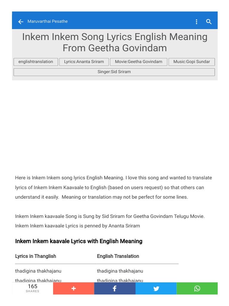 Inkem - Inkem-Song - Meaning | PDF