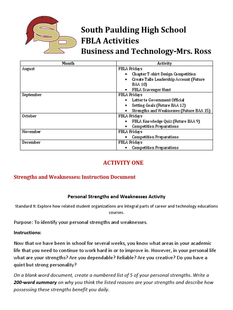 Fbla Classroom Activities Ic | PDF | T Shirt | Rubric (Academic)