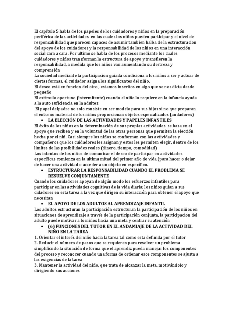 Resumen Barbara Rogoff Capitulo 5 y 9 | PDF | Adultos | Educación de la ...