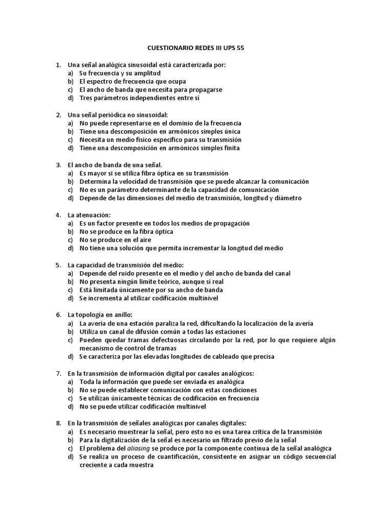 Cuestionario sobre conceptos básicos de redes de comunicaciones | PDF | Modelo osi | Protocolo ...