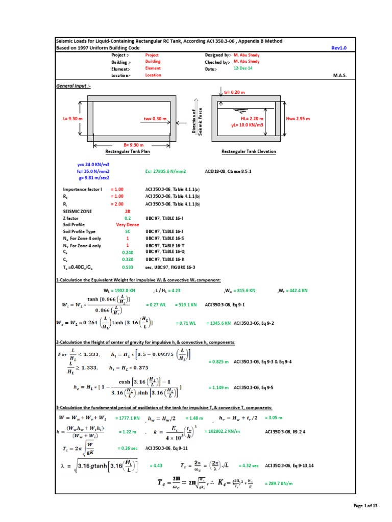 Seismic Design for RC Tanks ACI 350.3-06 | PDF | Force | Civil Engineering