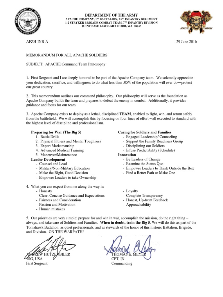 Command Philosophy Signed | PDF | Infantry | Wars & Military