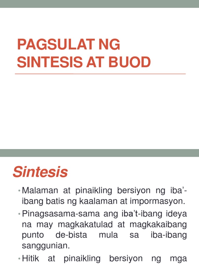 Pagsulat NG Sintesis at Buod | PDF