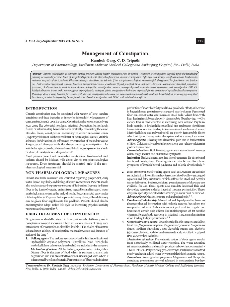 Management of Constipation | PDF | Constipation | Irritable Bowel Syndrome