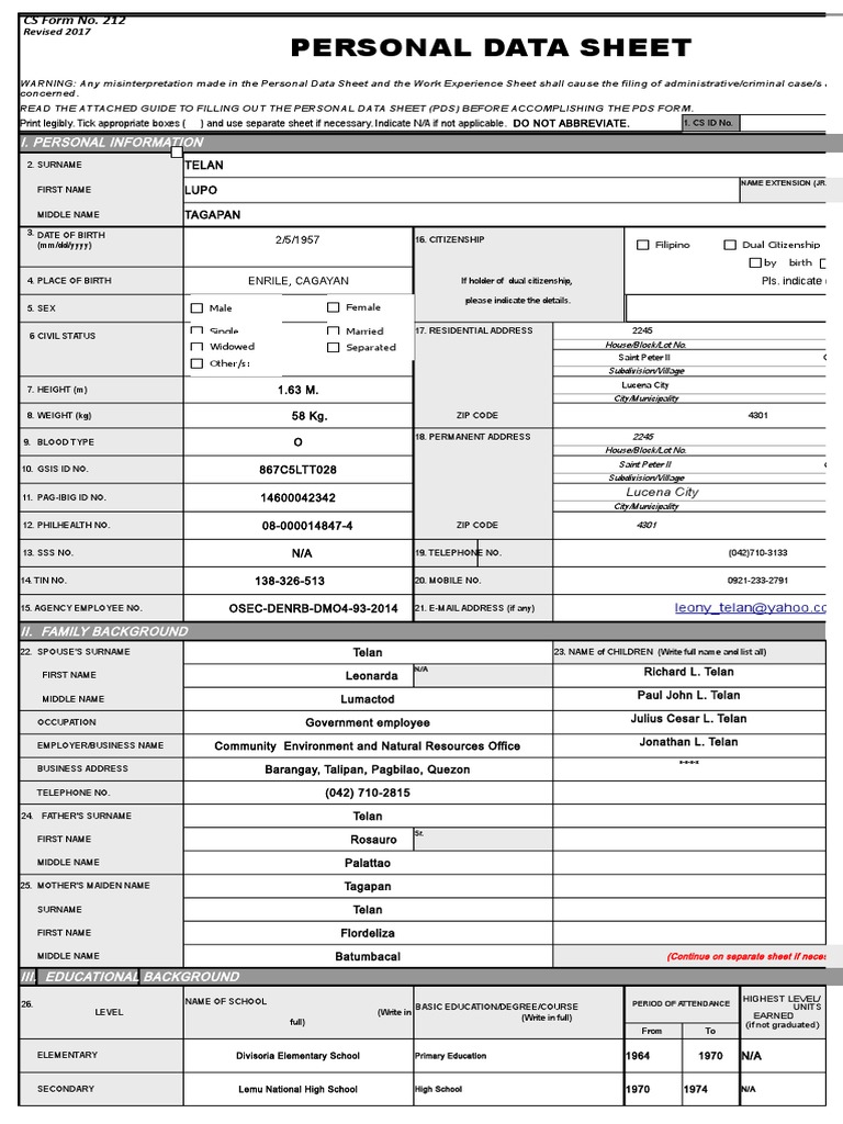 CS Form No. 212 Attachment | PDF | Passport | Crime & Violence
