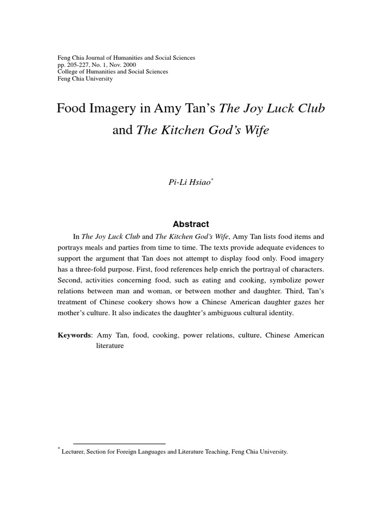 Food Imagery in Amy Tan's Novels | PDF | Narrative | Foods