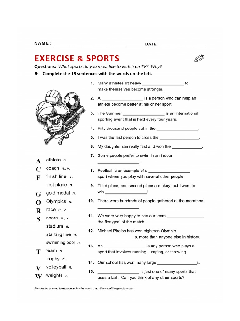 Exercise and Sports - Gap Filling | PDF