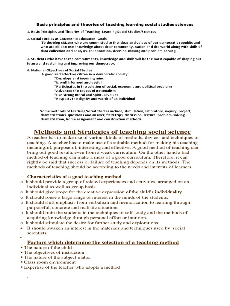 Basic Principles and Theories of Teaching Learning Social Studies ...
