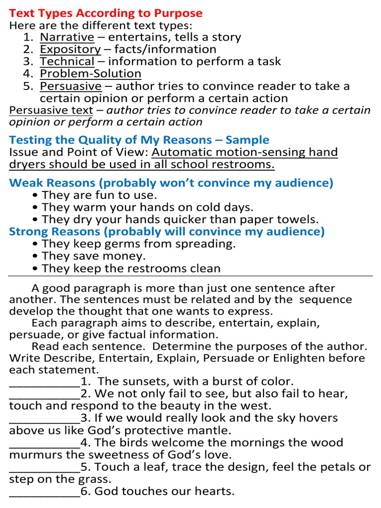 Text Types According To Purpose | PDF