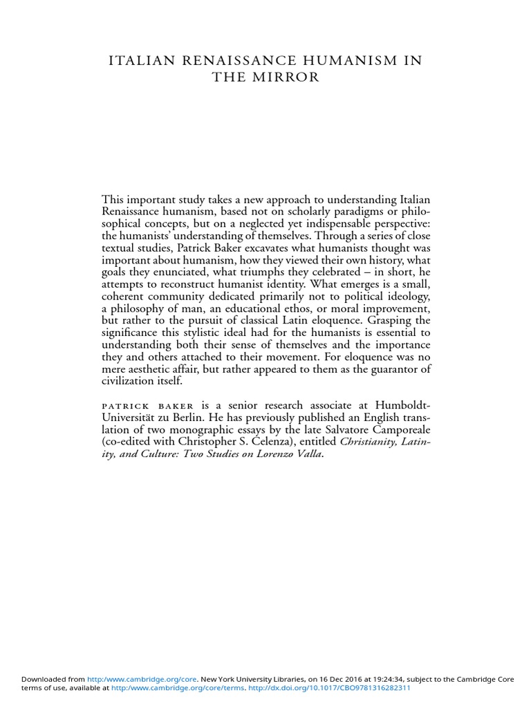 Baker-Italian Renaissance - Humanism in The Mirror (2005) PDF | PDF ...