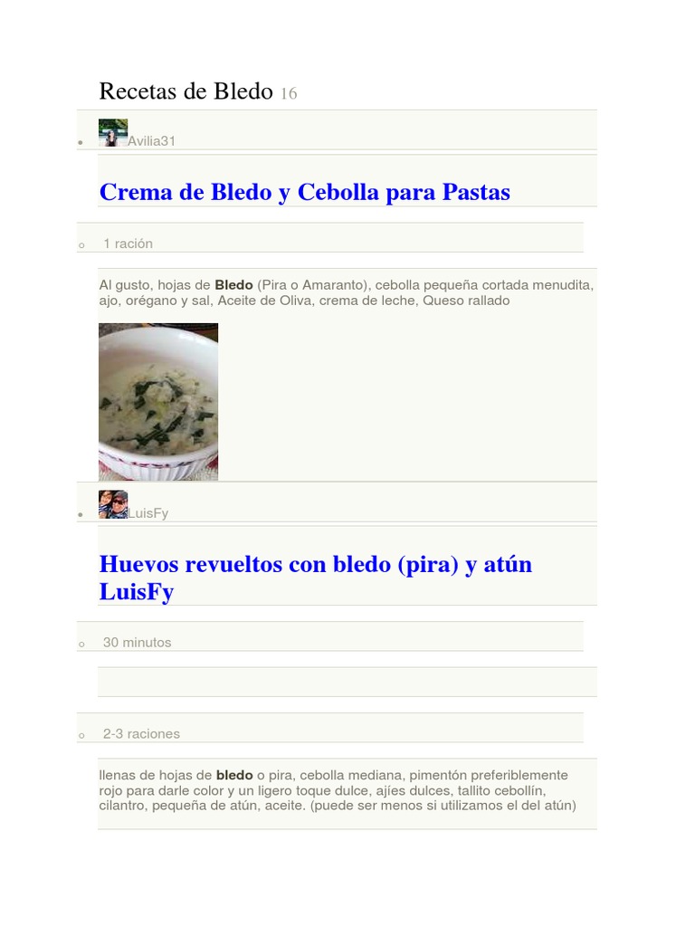Recetas con Bledo y Acelgas | PDF | tostada | Caldo
