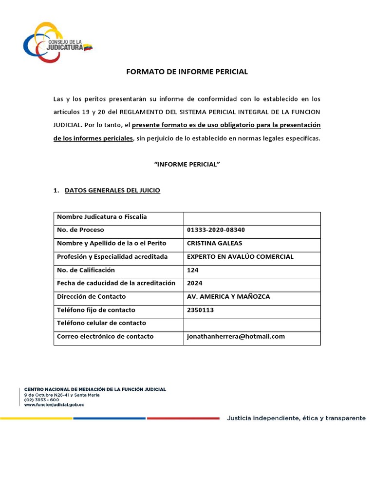 Formato de Informe Pericial Ecuador | PDF | Testigo experto ...