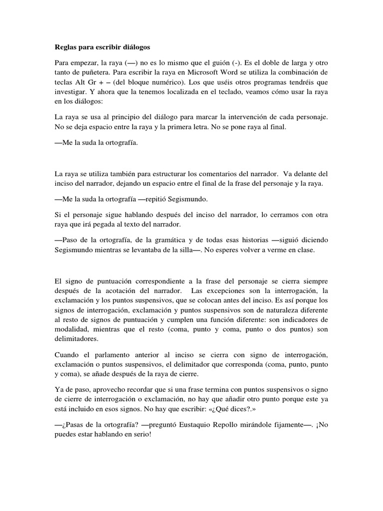 Reglas para Escribir Diálogos | PDF | Puntuación | Notación