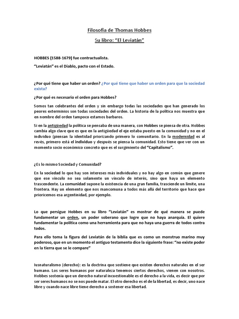 Filosofía Política de Thomas Hobbes | PDF | Thomas Hobbes | La Ley natural