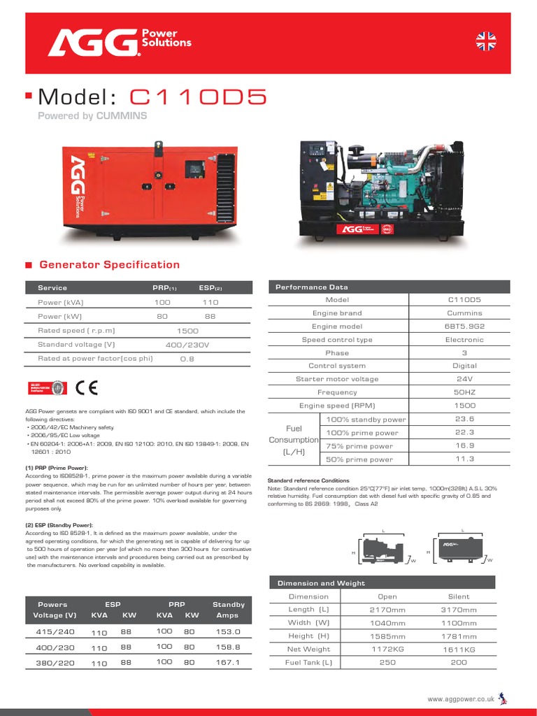 Cummins C110D5 Generator Manual | PDF | Engines | Machines