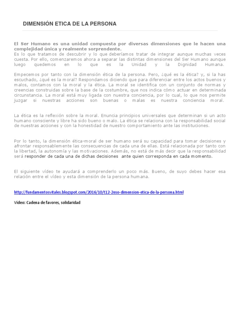 Dimensión Etica de La Persona | PDF | Moralidad | Metafísica de la mente