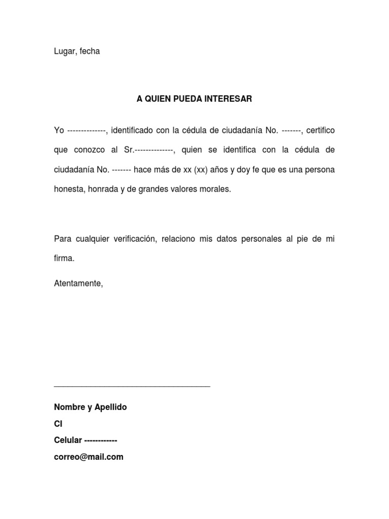 Ejemplos de Cartas de Referencia Personal | PDF
