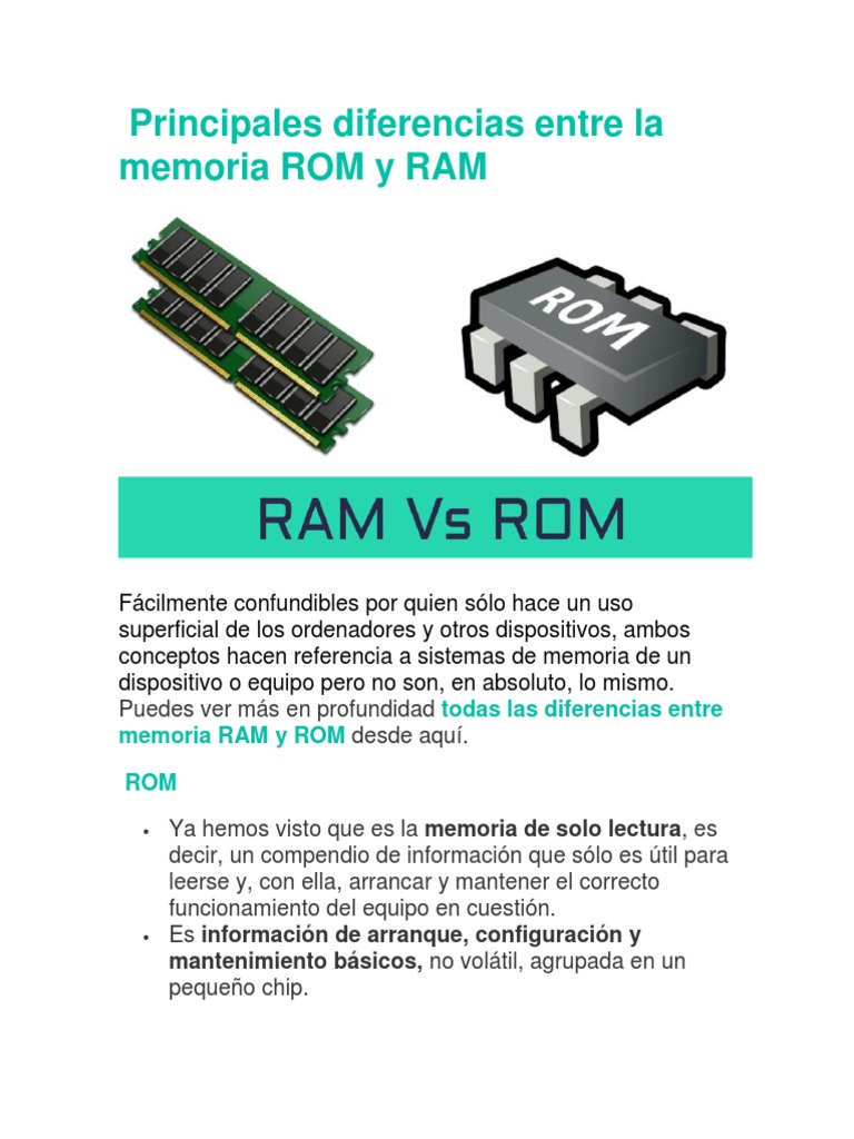 Principales Diferencias Entre La Memoria ROM y RAM | PDF Principales Diferencias Entre La Memoria ROM y RAM | PDF
