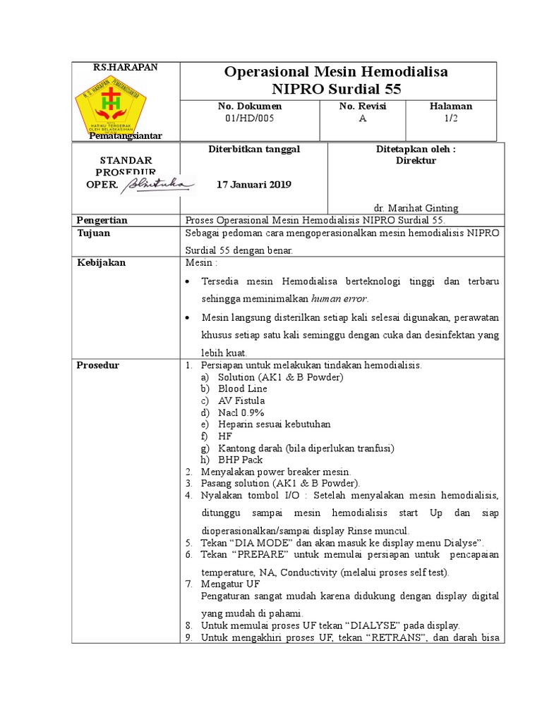SPO Operasional Mesin HD | PDF