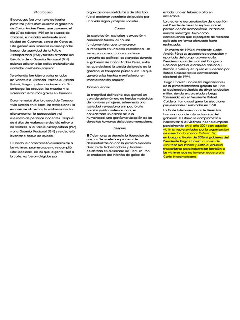 Causas y consecuencias del Caracazo | PDF | Política de venezuela ...